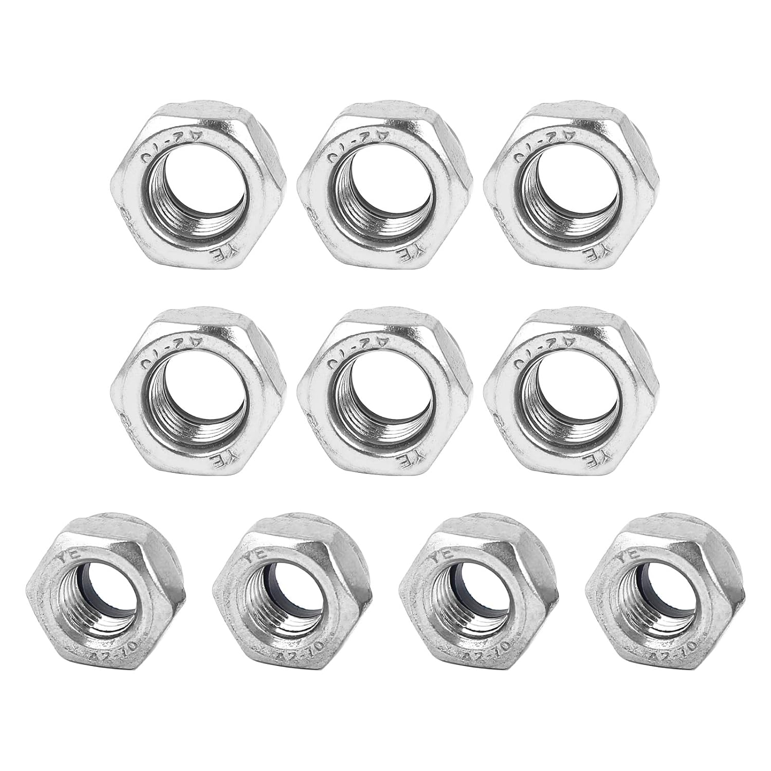 uxcell Hex Lock Nuts - M10/M12 Metric 304 Stainless Steel Self-Locking ...