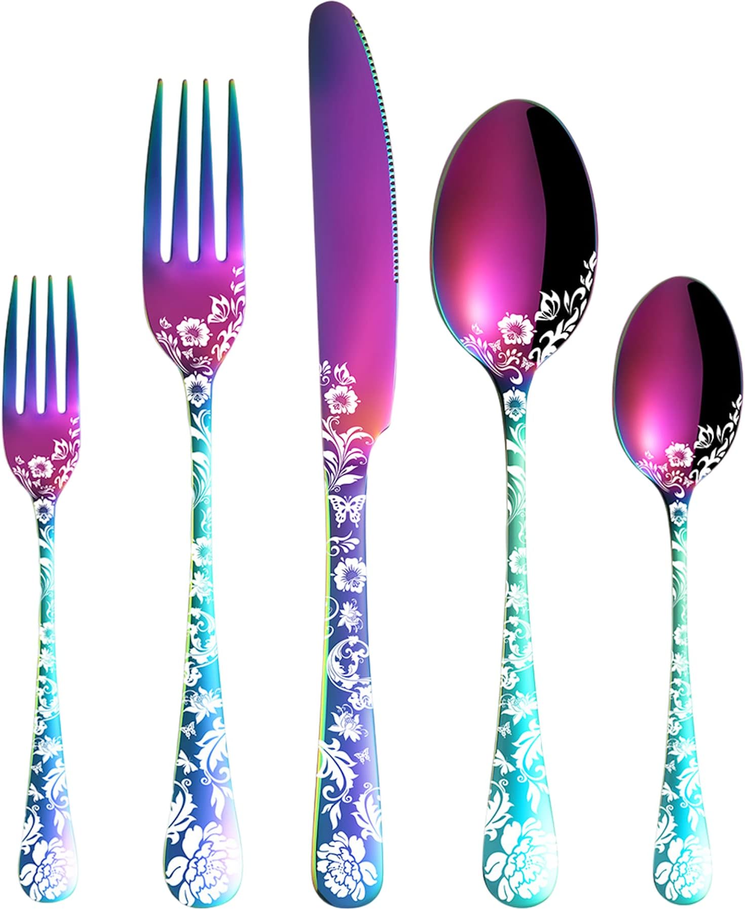 Amazon.com | 24-Piece Rainbow Color Flatware Set, Stainless Steel ...