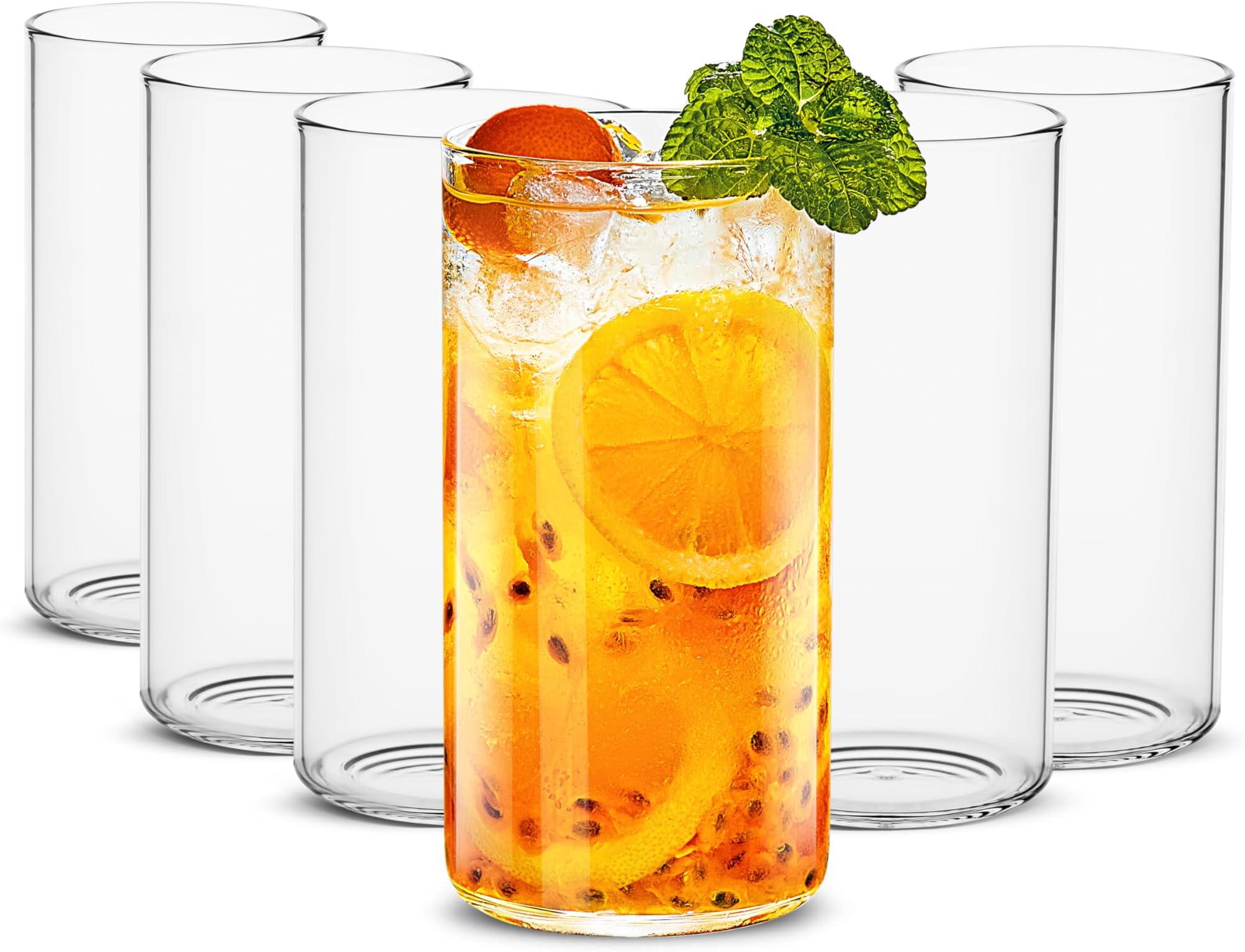 Amazon.com | Dingerjar Stackable Ribbed Glass Cup Set of 6 12oz ...