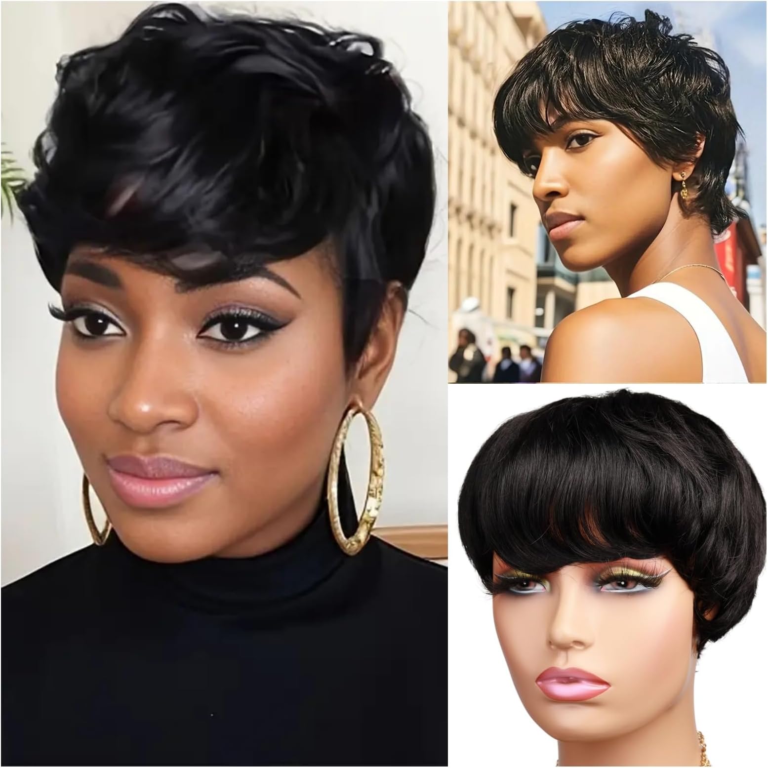 Amazon.com : HAIRCUBE Short Chocolate Swirl Brown 100% Human Hair Wigs ...