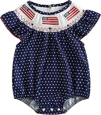 Amazon.com: Ayalinggo Newborn My First 4th Of July Baby Girl Outfit Polka Dots Ruffle Sleeve ...