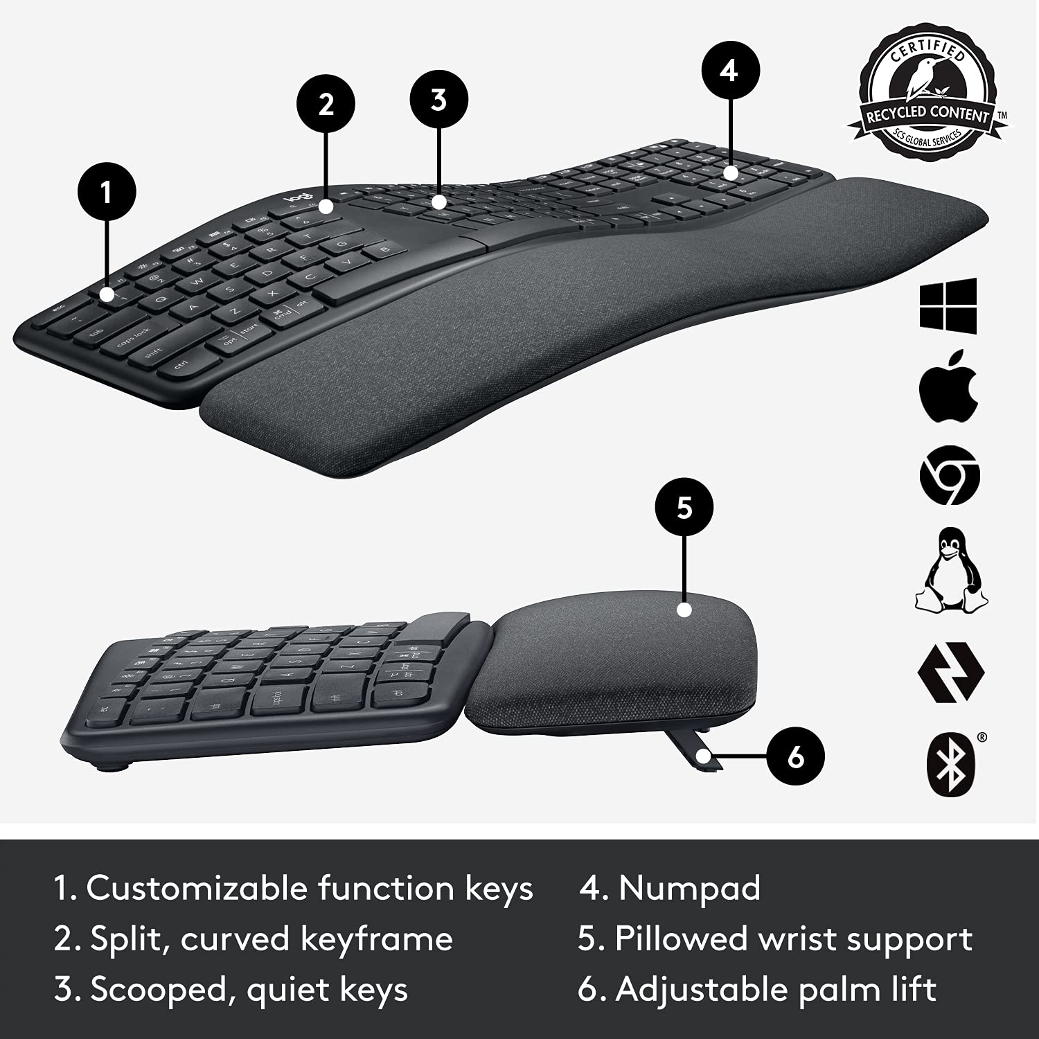 Logitech Ergo K860 Wireless Ergonomic Keyboard for Business - Split ...