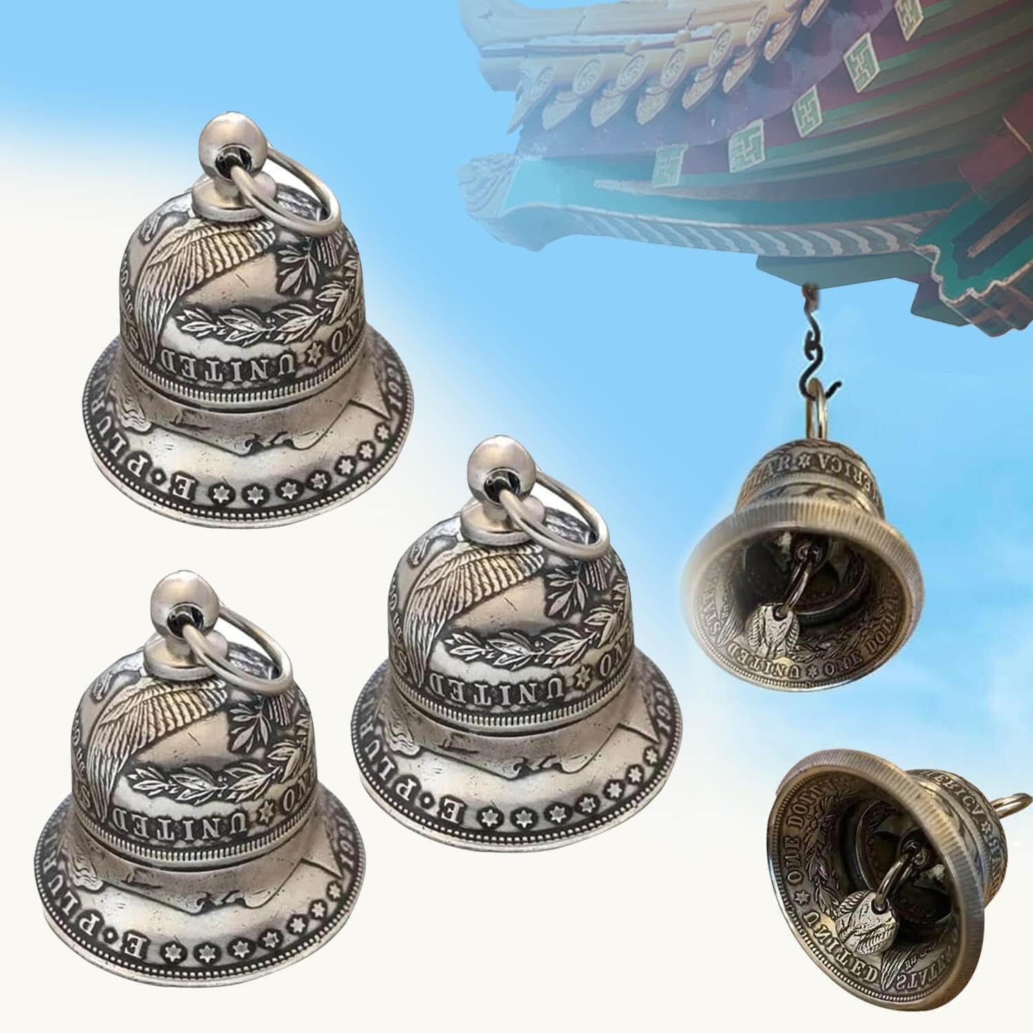 Amazon.com: 3Pcs Morgan Silver Dollar Bell Vintage Silver Bells for ...