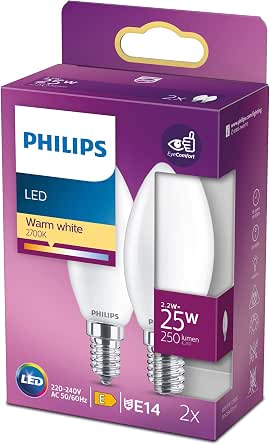 Philips LED Premium Classic B35 Frosted Light Bulb 2 Pack [E14 Small ...