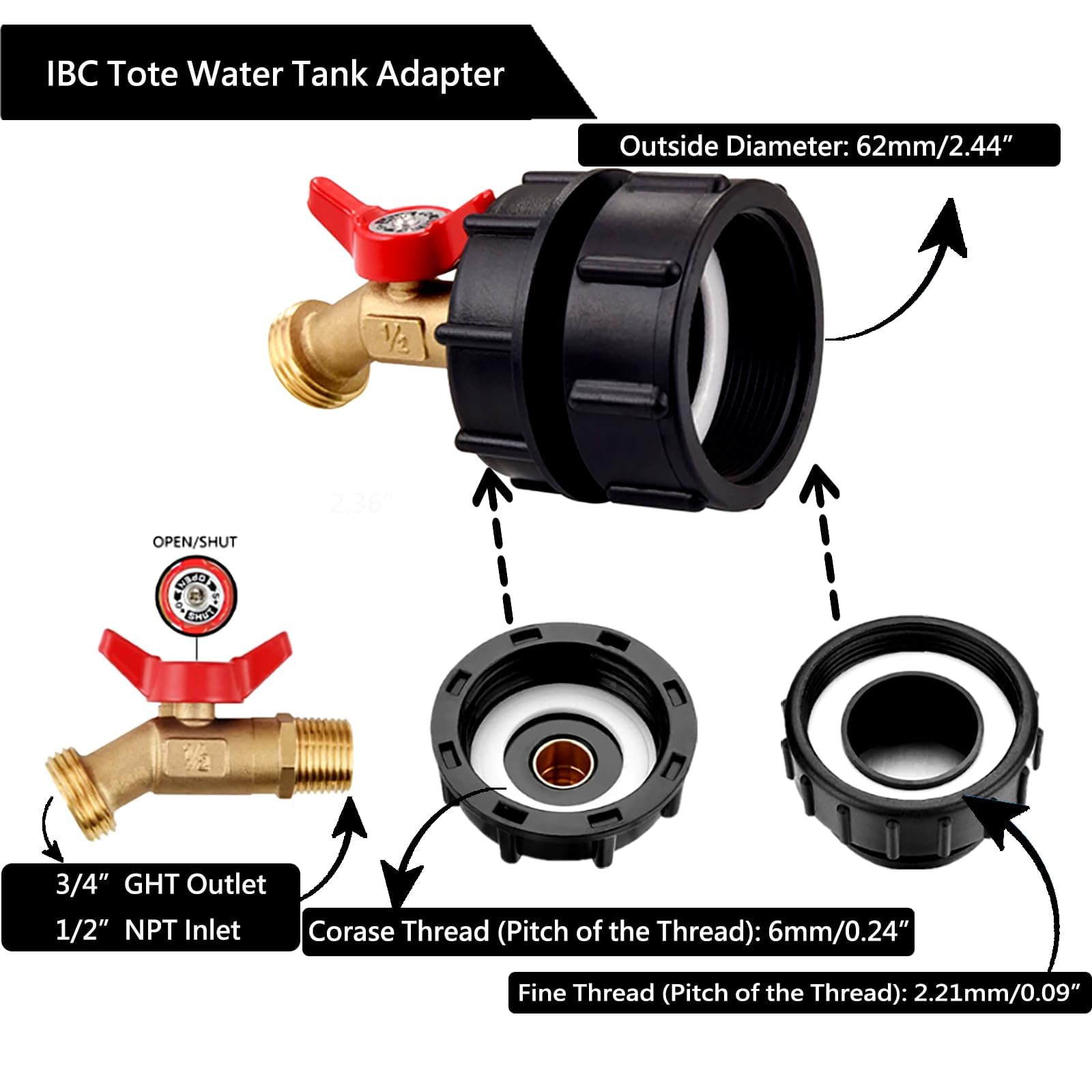 Snapklik.com : IBC Tote Adapter 2.44" Fine Thread Adapter For 275-300 ...