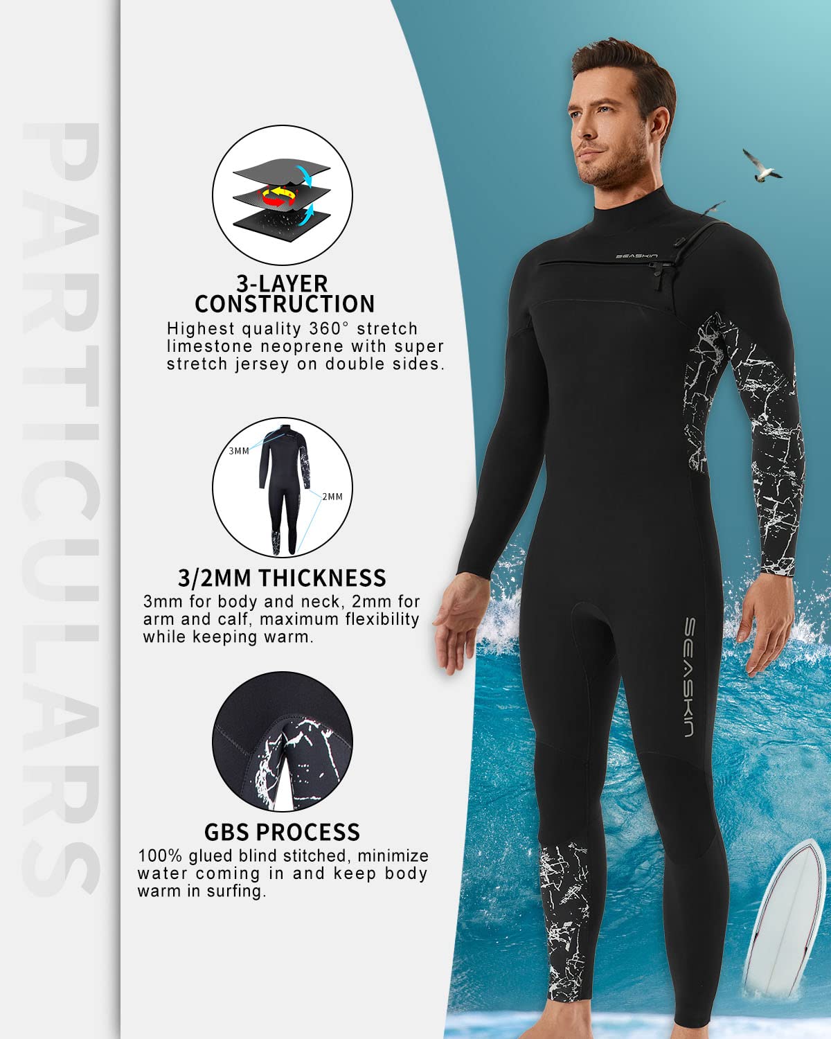 Snapklik.com : Mens Surfing Wetsuit Full Body GBS 3/2mm Neoprene ...