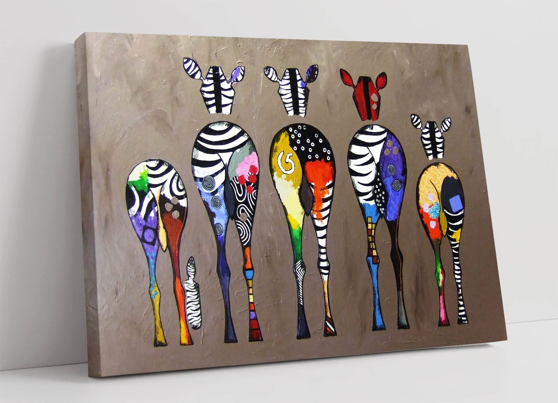 Zebra Bum Print Multi Coloured Canvas Wall Art Picture Print - 24 inch ...