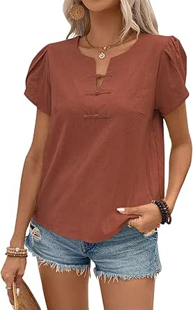 Falechay Women's Summer Tops Petal Short Sleeve V Neck Blouses Dressy ...