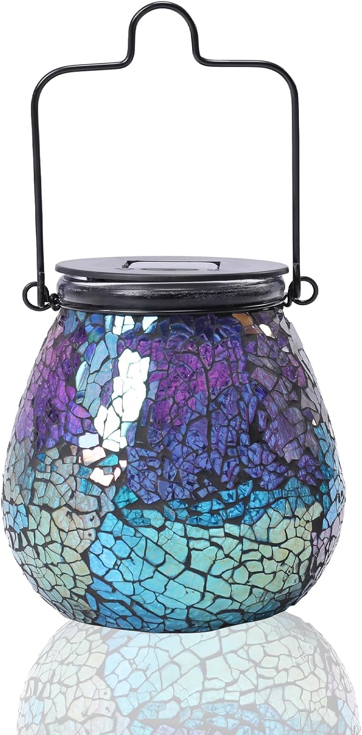 Amazon.com: Afirst Mosaic Solar Lanterns Outdoor - Glass Hanging Solar ...