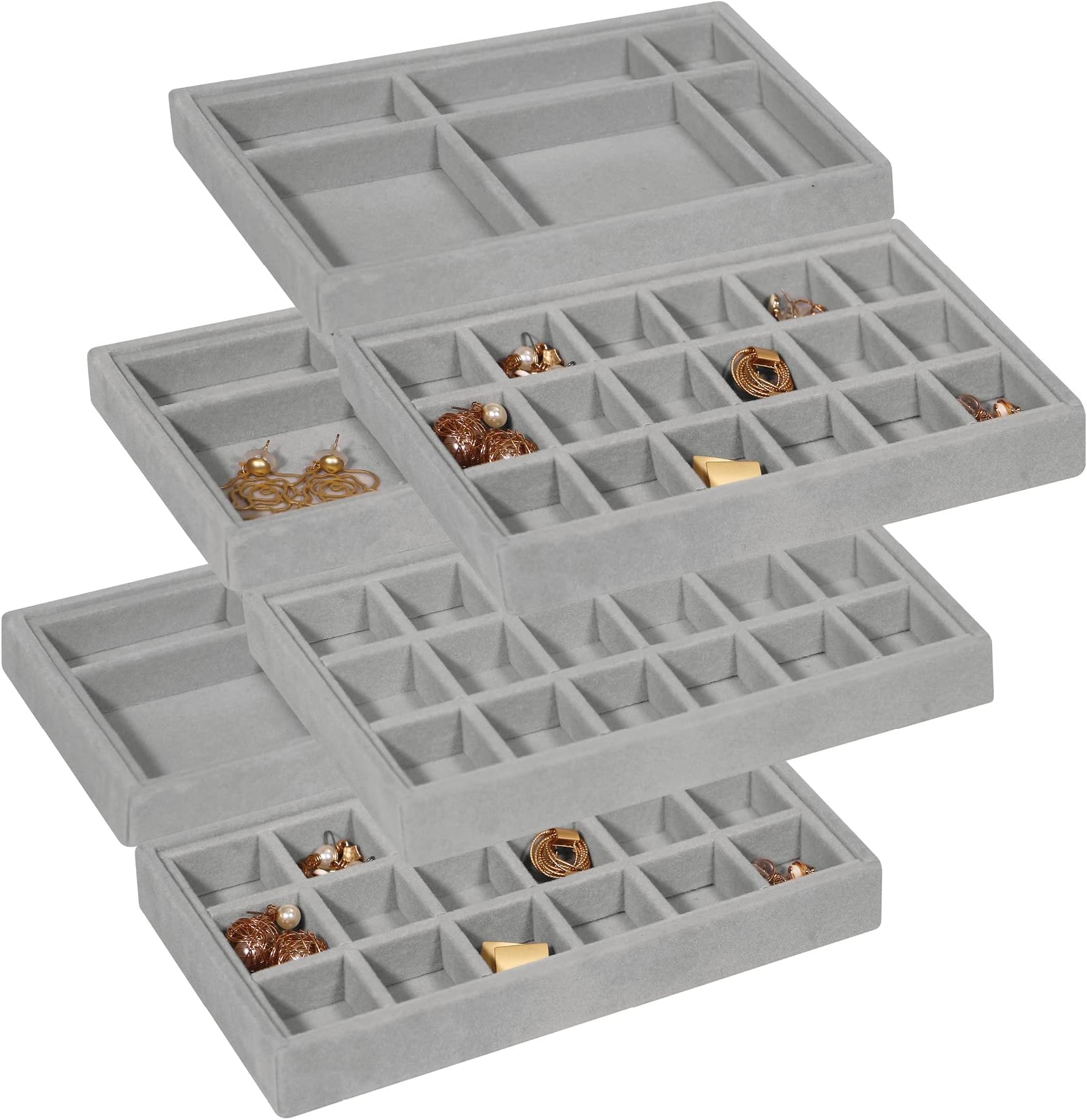 Amazon.com: DIOMMELL 5 Pack Stackable Velvet Jewelry Trays Organizer ...