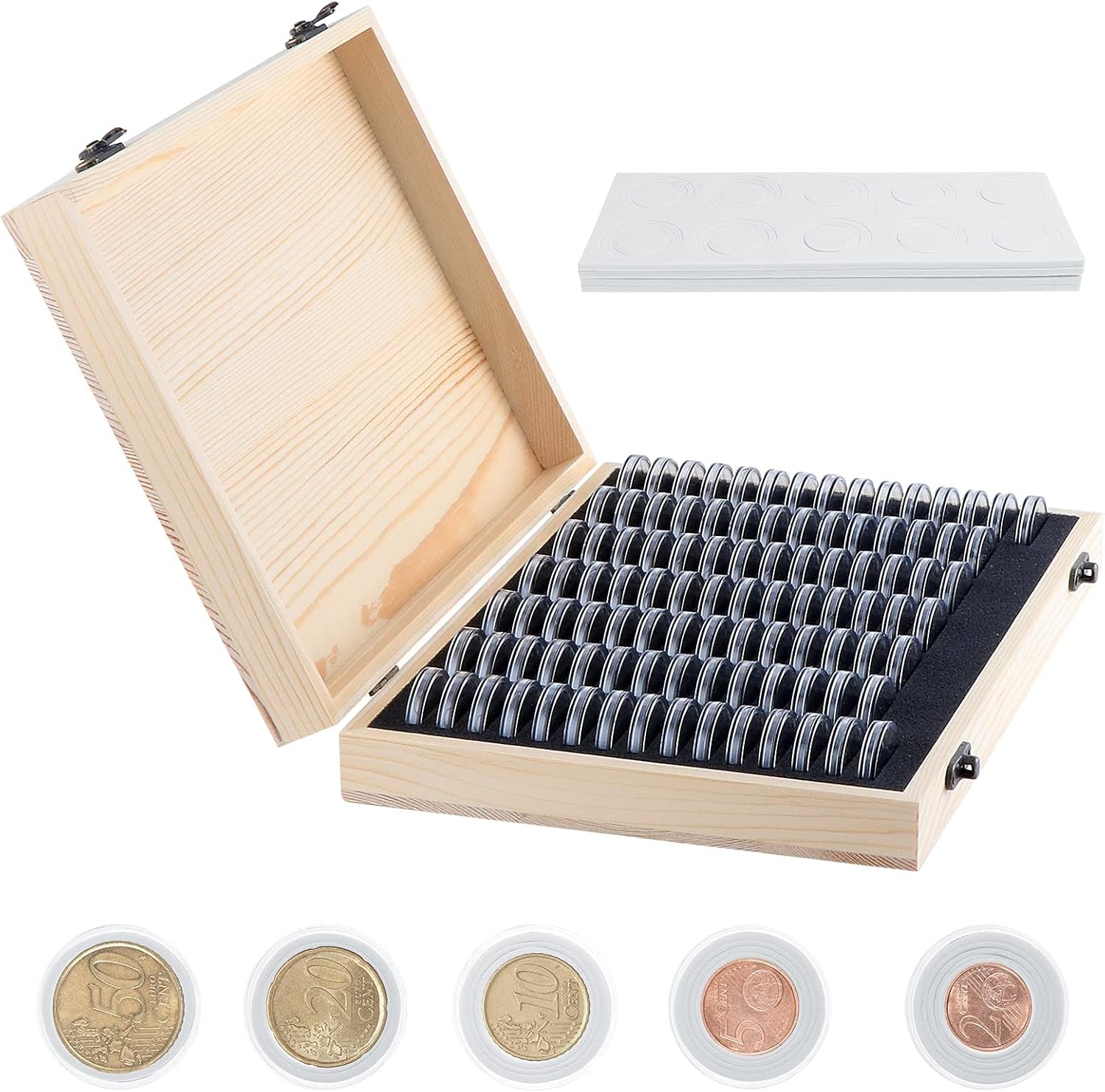 HonGien 100 PCS Wooden Coin Storage Box Coin Display Commemorative Coin ...