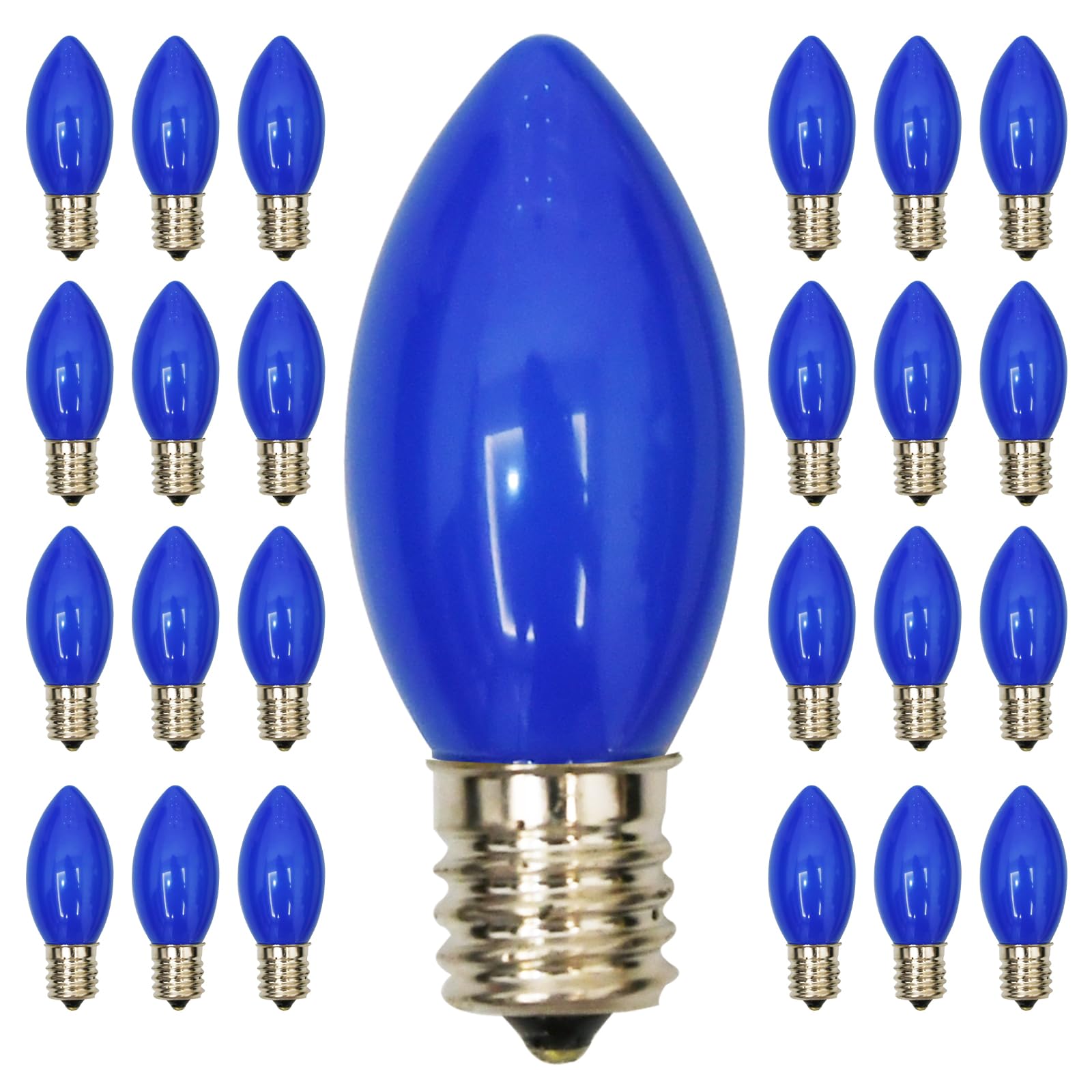 25 Pack C9 Christmas Replacement Light Bulbs, Blue Ceramic Bulbs C9 ...