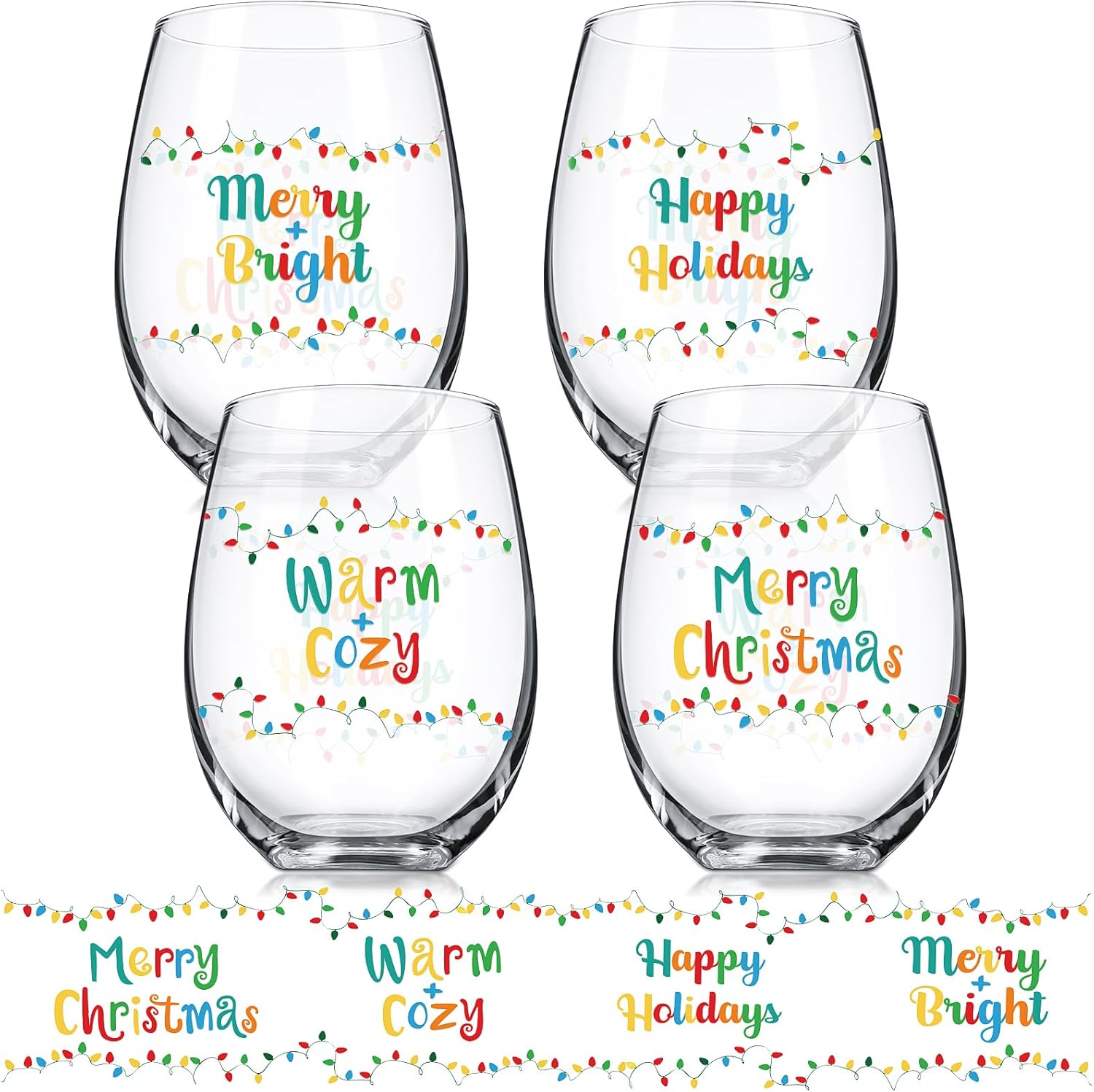 Amazon.com | Umigy 4 Pieces Funny Christmas Stemless Wine Glass 17 oz ...