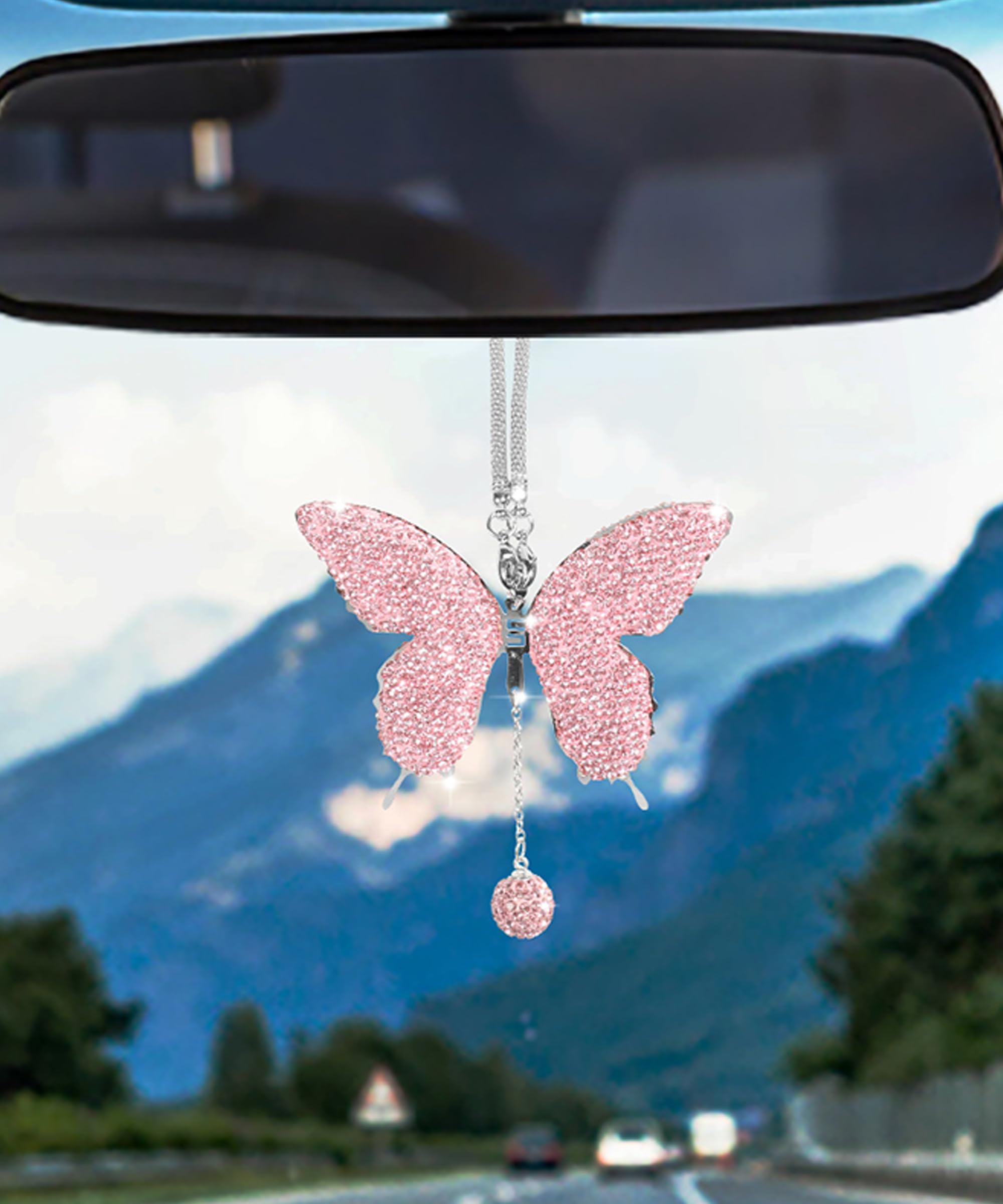 Amazon.com: ESEWALAS Car Decor,Crystal Butterfly Diamond Car Mirror ...