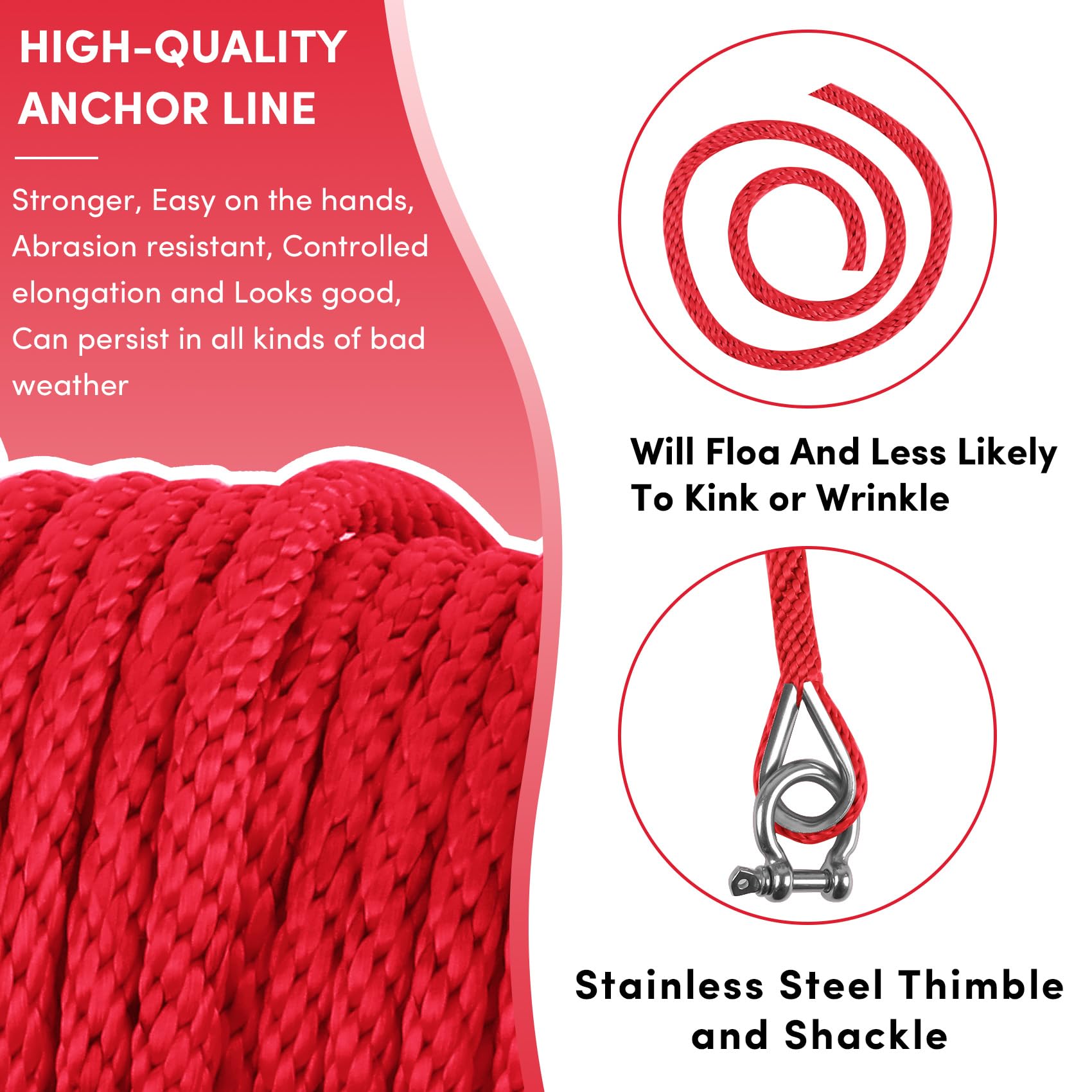 Snapklik.com : Premium Anchor Rope 100 Ft X 3/8 Inch, Solid Braid MFP ...
