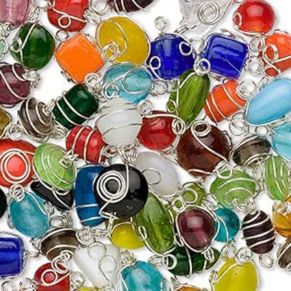 Amazon.com: Silver-plated wire-wrapped glass multicolored handmade ...