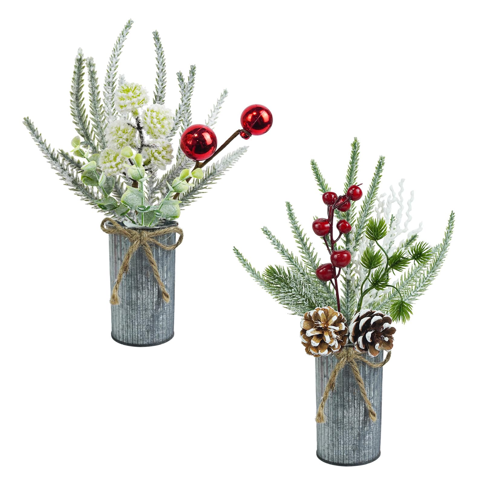 Amazon.com: Prashent 2 Pcs Small Christmas Floral Arrangement 13'' Xmas ...