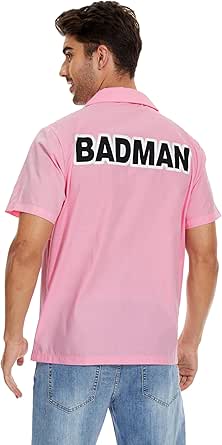 Tuoweey Mens Badman Costume Shirt Short Sleeve Button Down Pink Cosplay ...