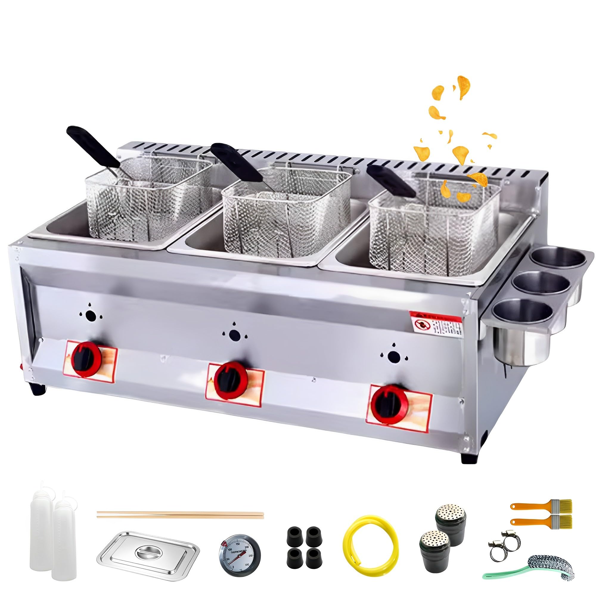 Commercial Countertop LPG Gas Deep Fat Fryer Dual Tanks with 10Lx2/3 ...