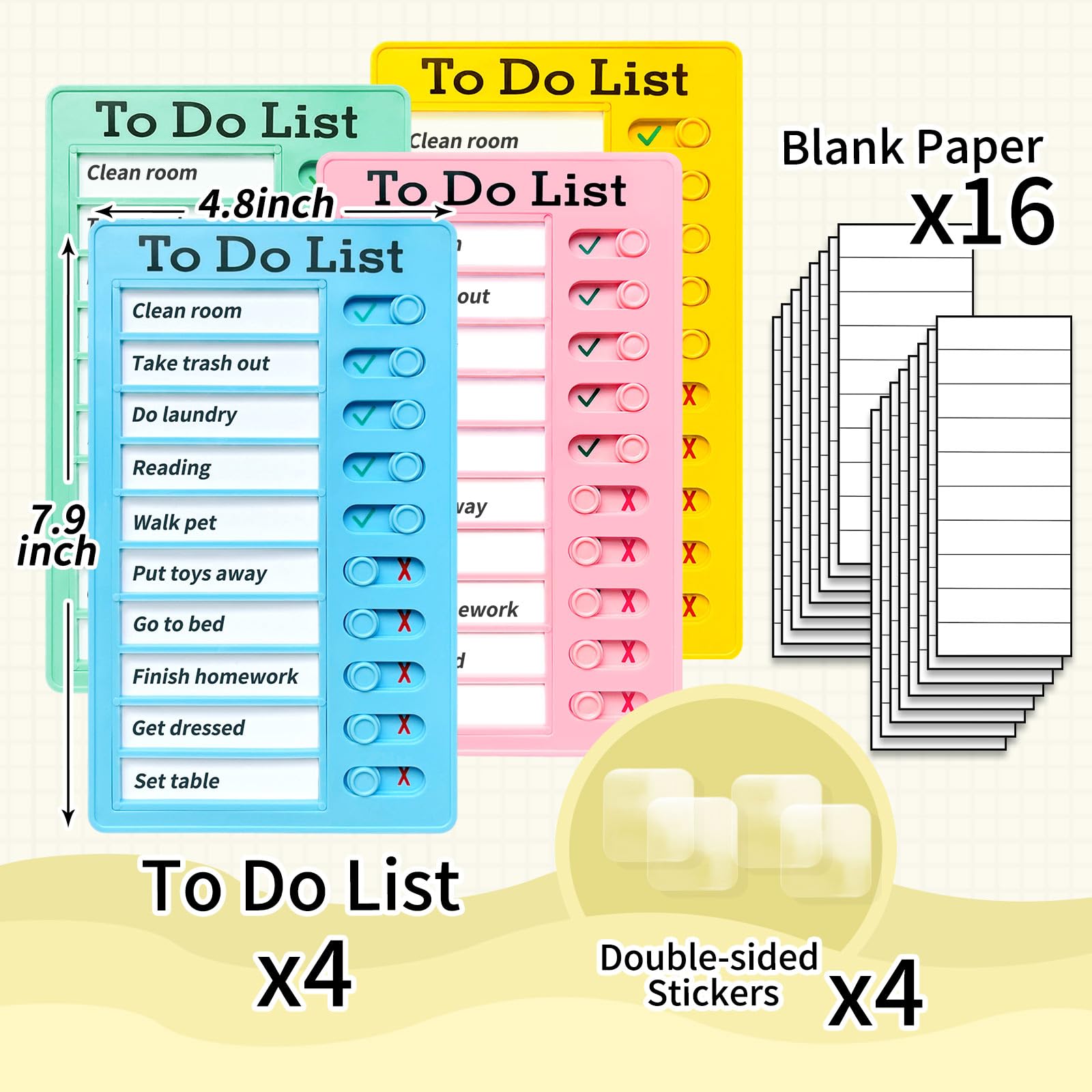 Snapklik.com : 4 Pieces Chore Chart For Kids Multiple Kids - Sliding Routine Chart: Reusable To ...