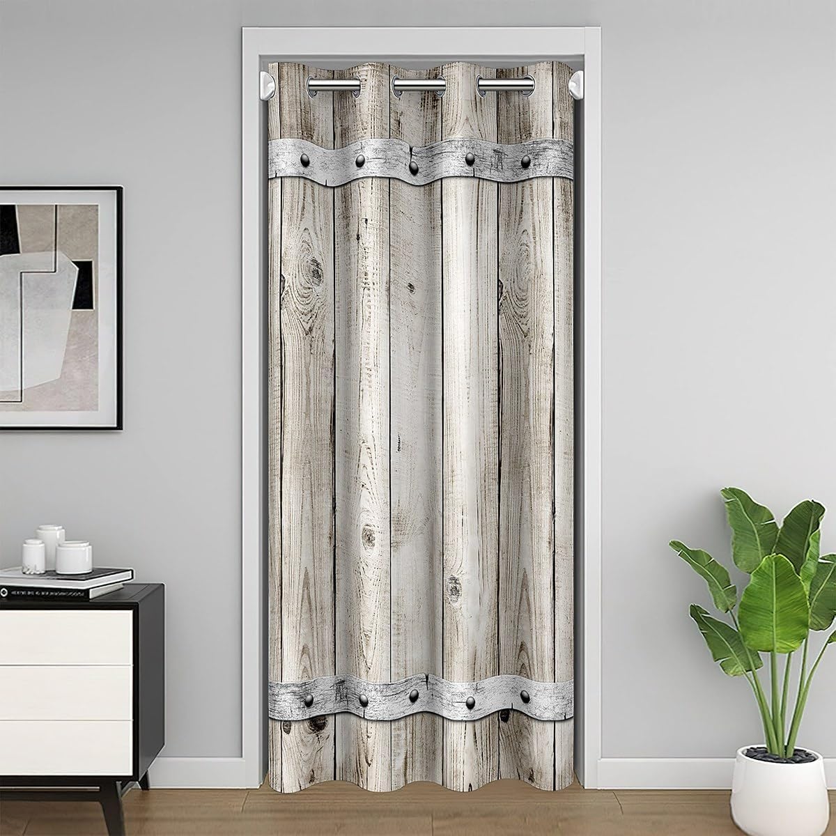 Amazon.com: Village Wood Door Curtain,Farmhouse Style Old Barn Door ...