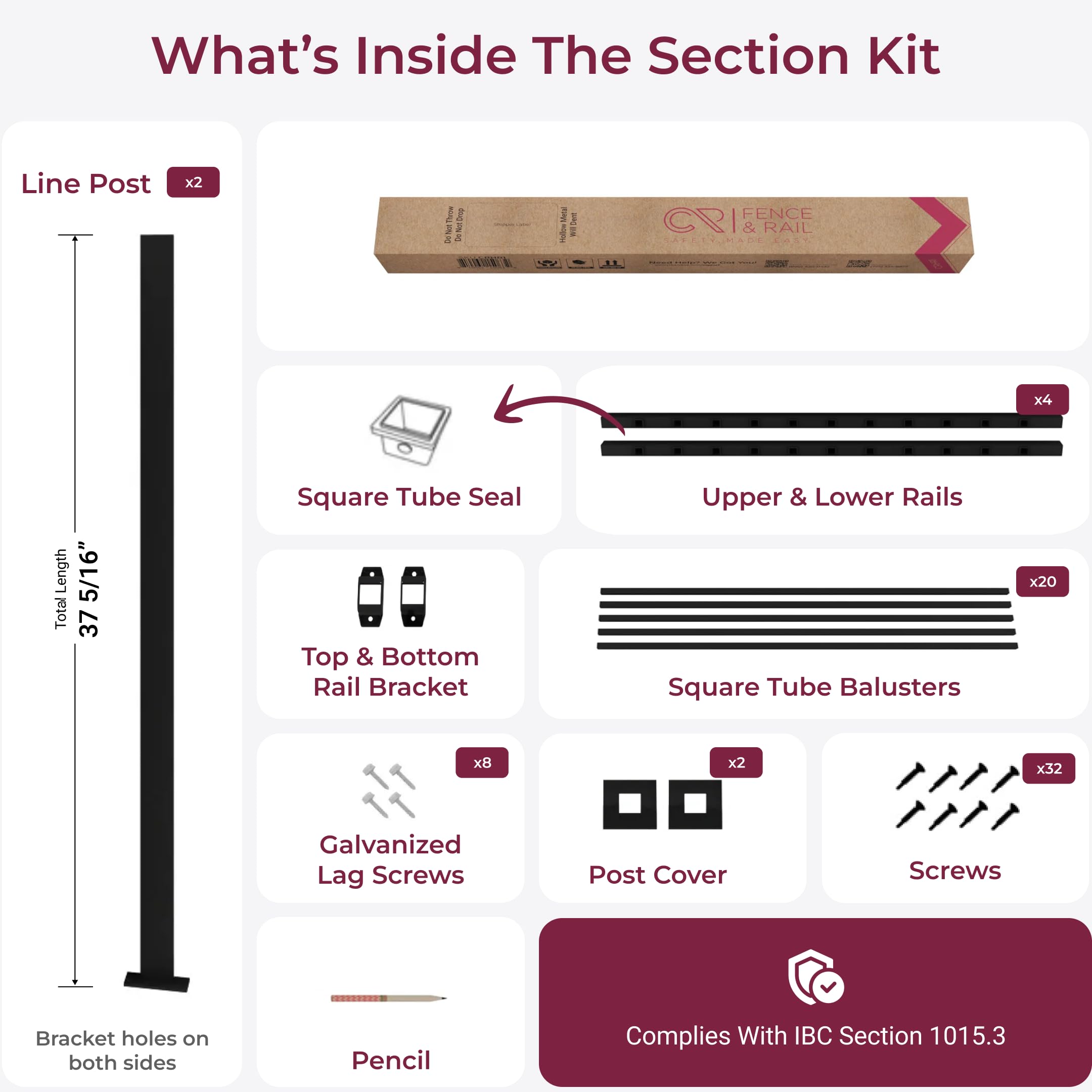 Snapklik.com : CR Fence & Rail Deck Railing Section Kit Black Guard Rail