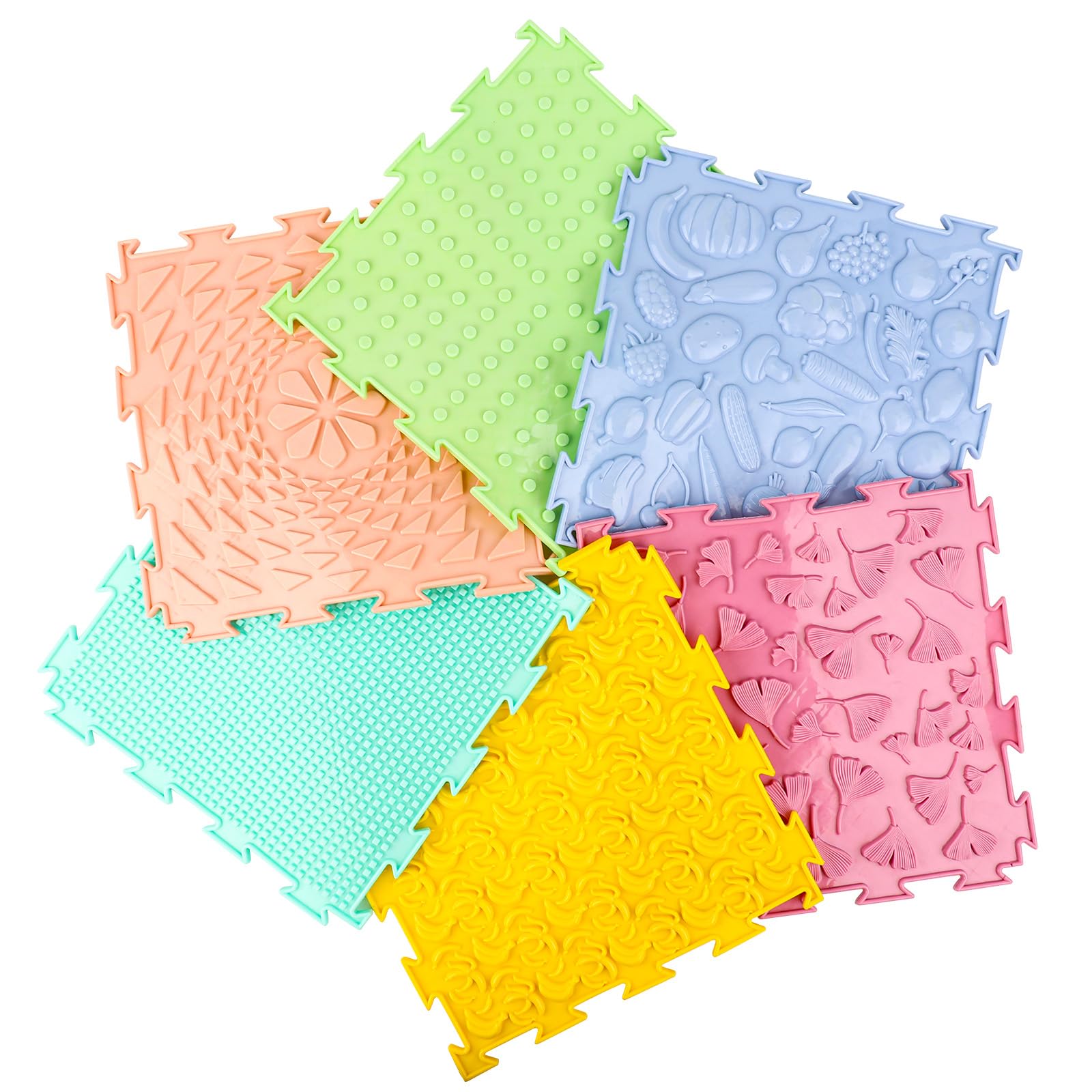 6pcs Sensory Floor Mats, Colorful Massage Sensory Mats Funny Rainbow ...