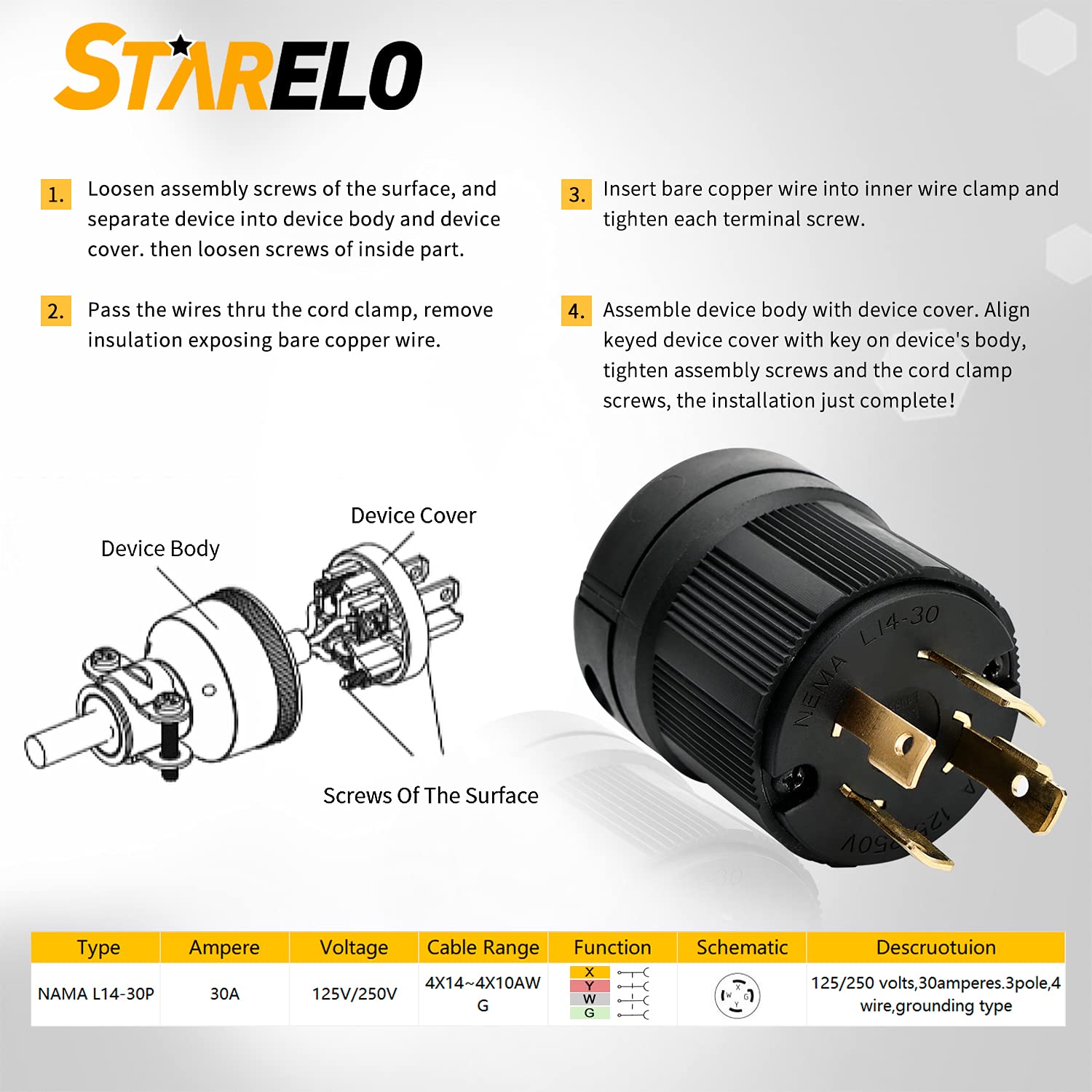 Snapklik.com : STARELO 30Amp,Locking Plug/ Connector For Generator Set ...