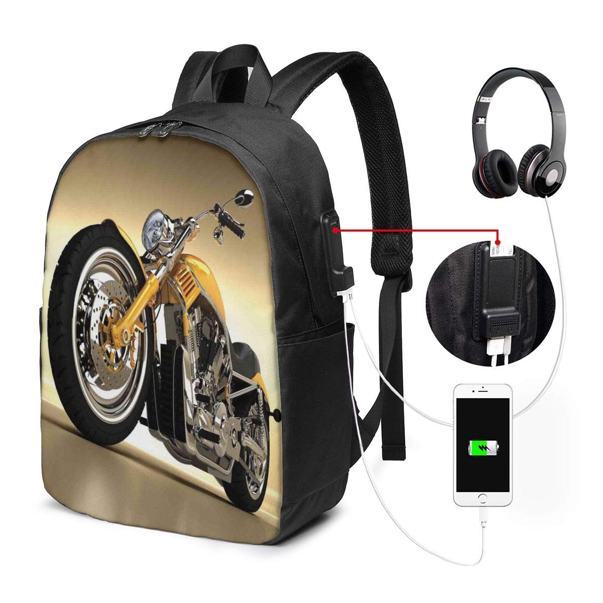 Buy School Backpack Bags with USB Charging Port and Headphone Jack,Iron ...
