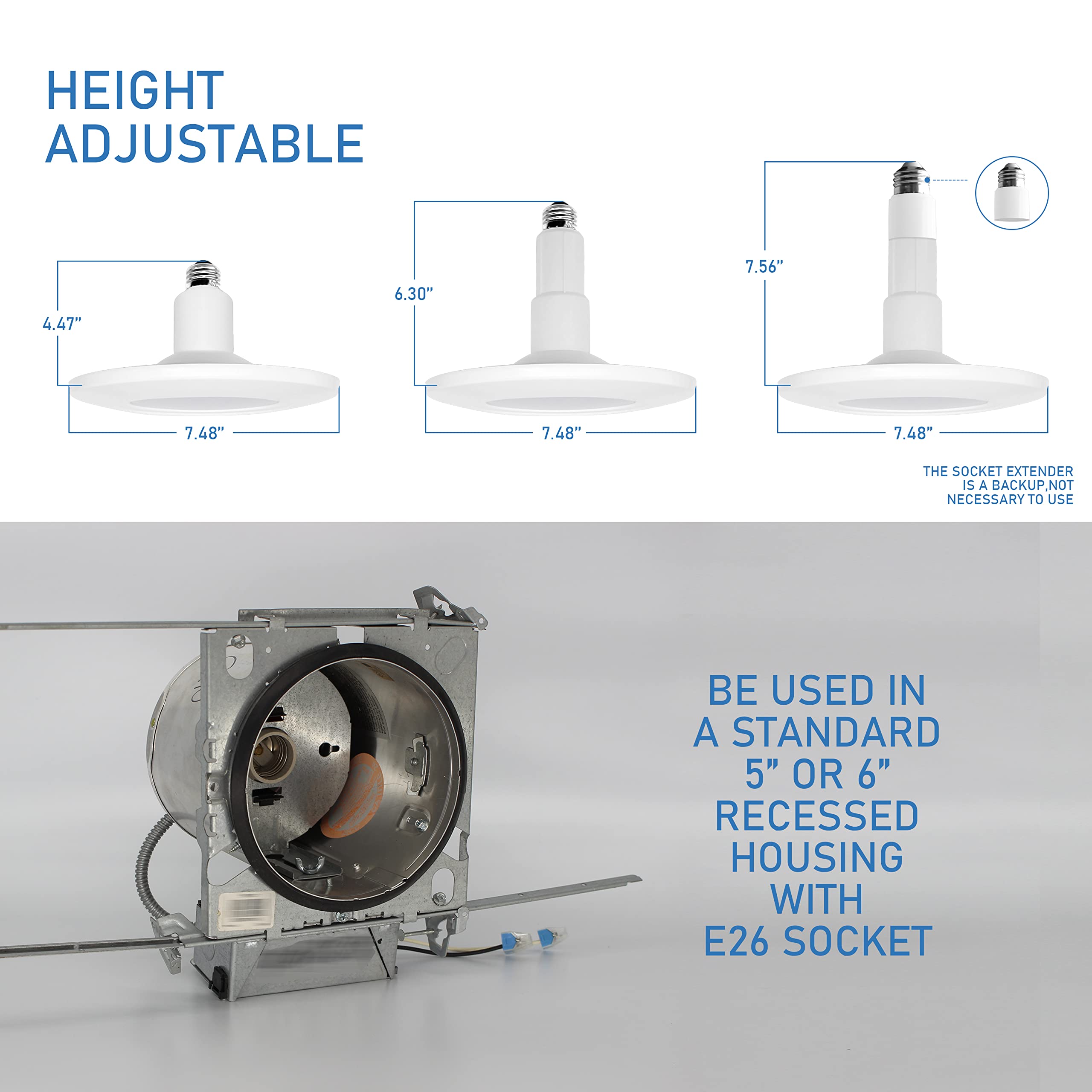 Jolux 5/6 Inch LED Adjustable Retrofit Downlight, E26 Medium Screw Base ...