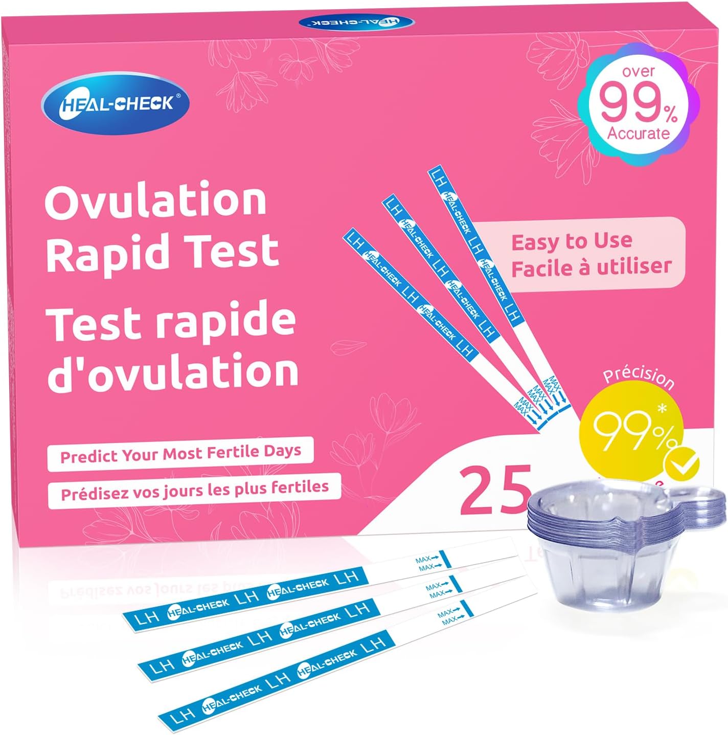 HEAL-CHECK 25 Pack Ovulation Test Strips with Urine Cups, Bulk ...