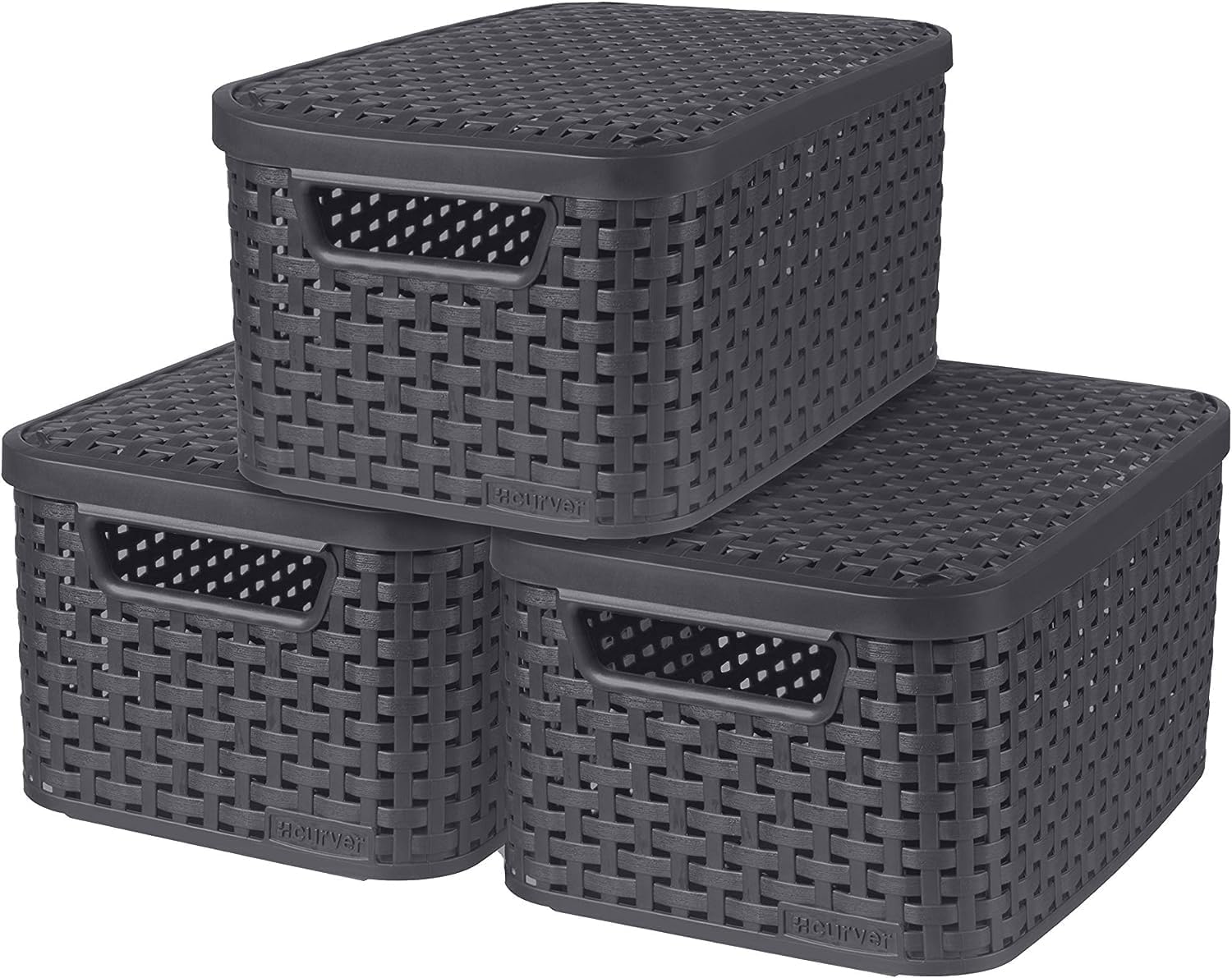 Curver - Basket with lid Rattan Style Small, Anthracite : Amazon.co.uk ...
