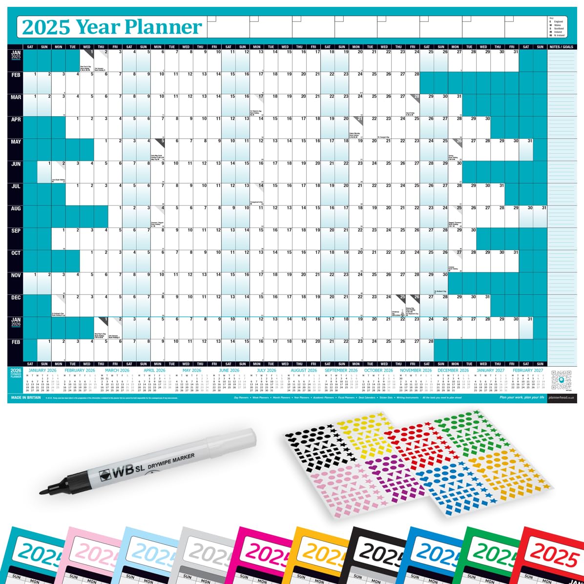 2025 LAMINATED Year Yearly Annual Office Home Wall Planner Calendar ...