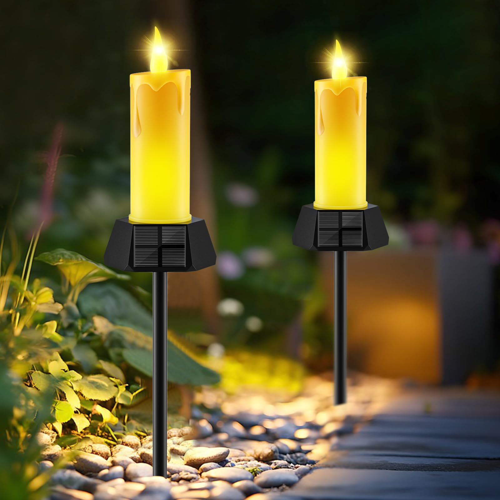 Gileolant Solar Lights Outdoor Waterproof, Electric LED Flameless ...