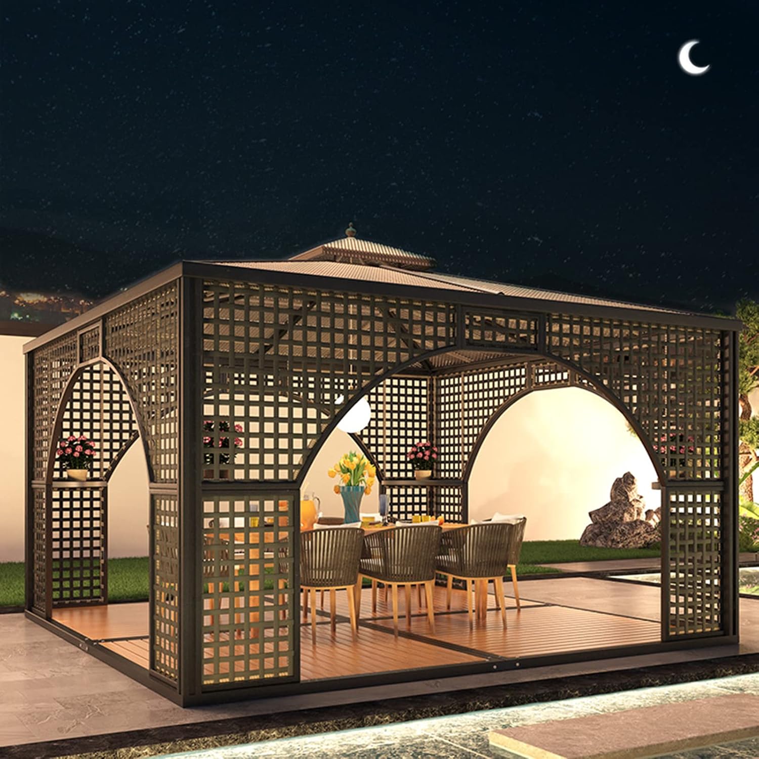 Amazon.com: MARURY Modern Chinese Style Gazebo, Hardtop Pavilion, Brown ...