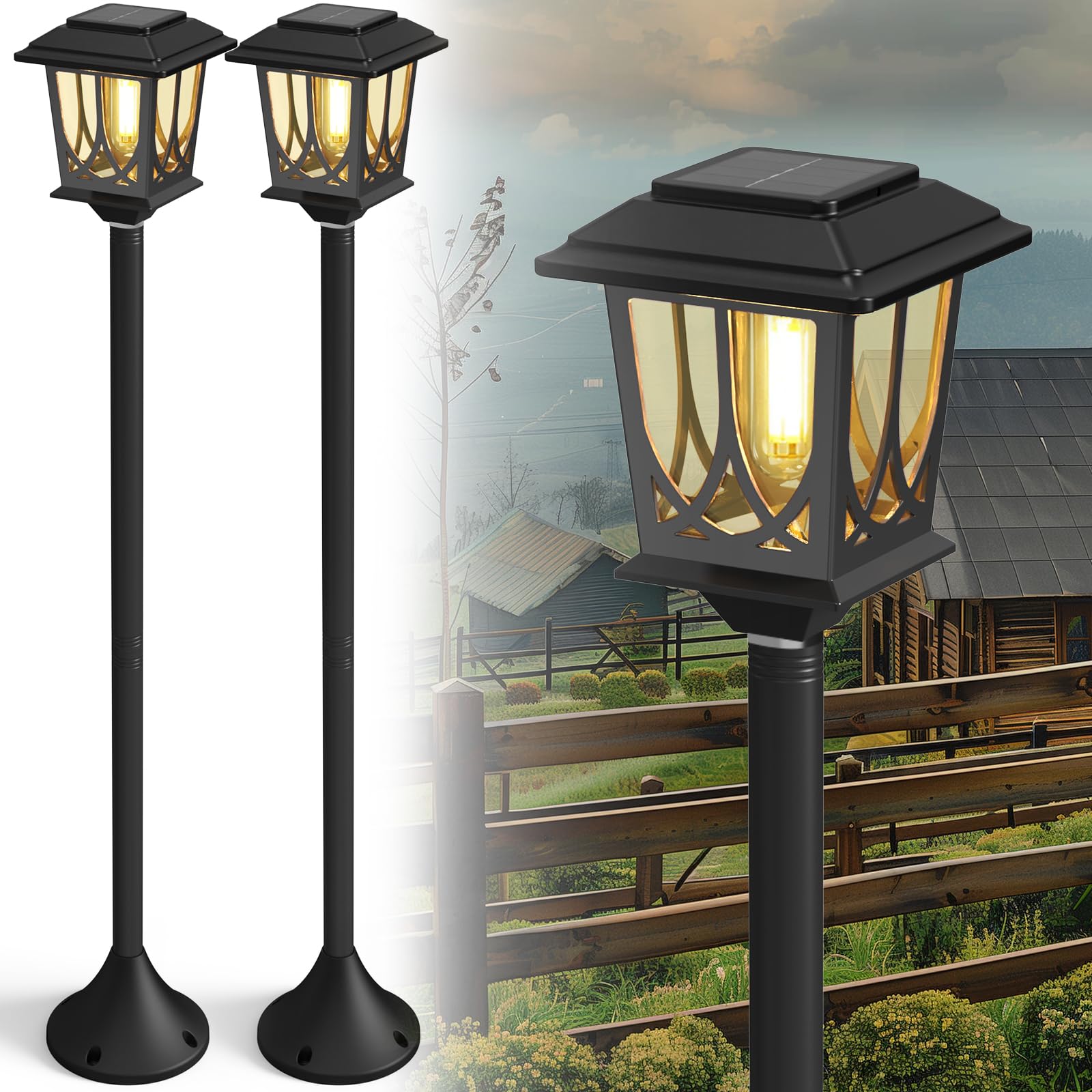 ILANCK 2Pack Solar Lamp Post Lights,43" H Waterproof Solar Lights ...