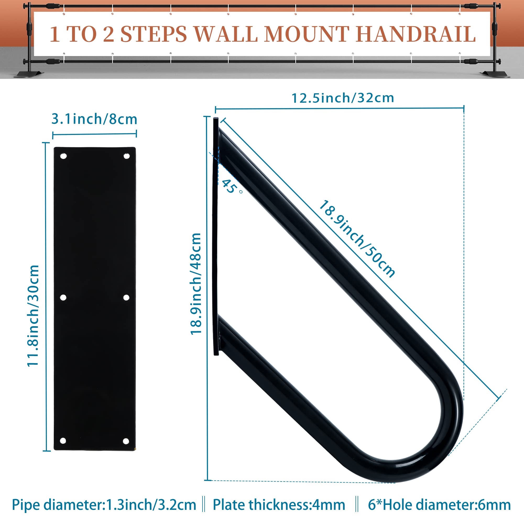 2 Pack Garage Handrail Outdoor, Wall Mount handrails for Outdoor 1 to 2 ...