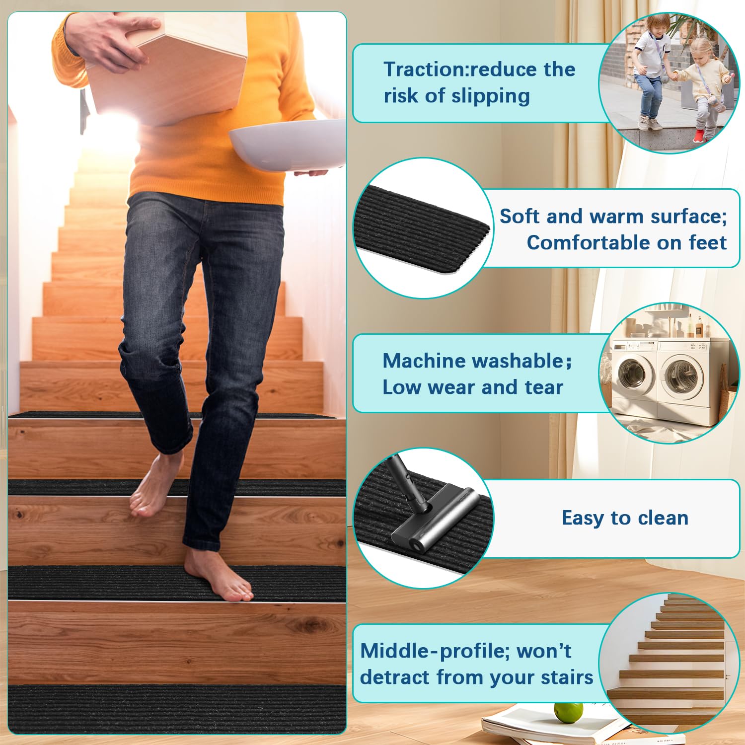 Snapklik.com : Carpet Stair Treads For Wooden Step Indoor, 15 Pack ...