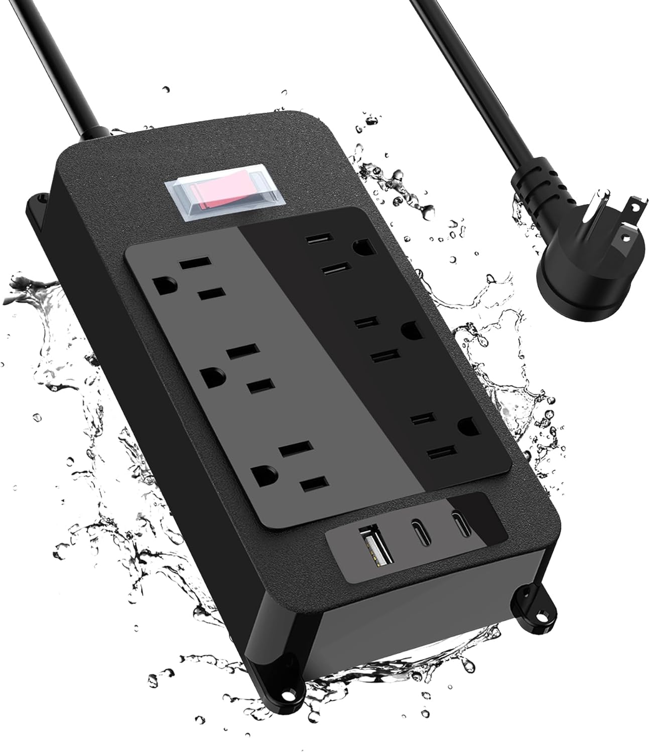 Outdoor Power Bar Waterproof with USB C, 4 Wide AC Outlets Heavy Duty ...