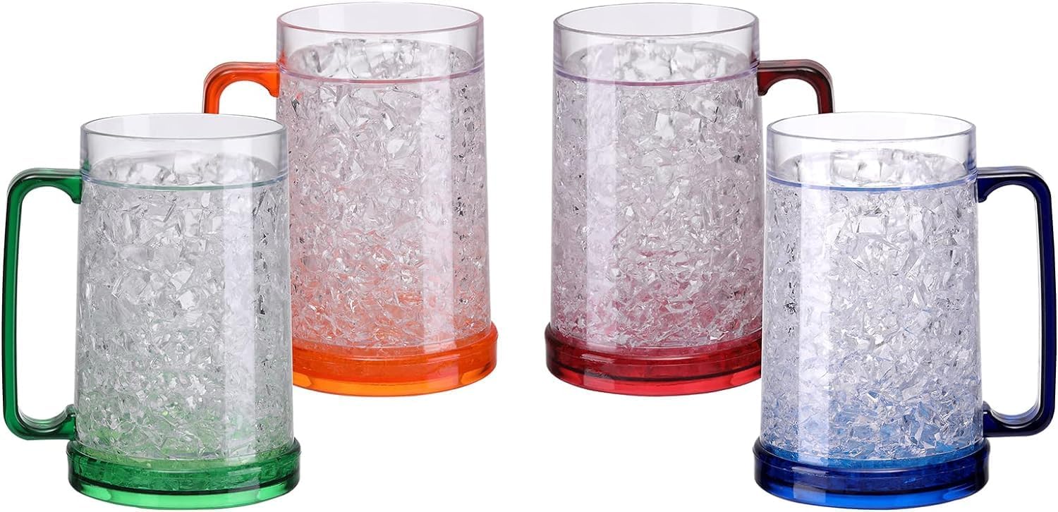 Amazon.com: Drinking Glasses Cups, Double Wall Gel Freezer Beer Mugs ...