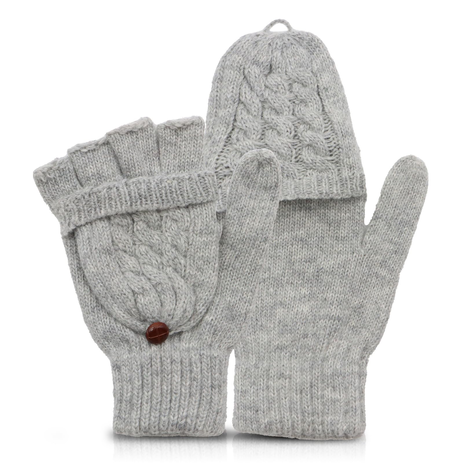 VEGCOO Women's Winter Warm Mittens with Cover Half Finger Knitted ...