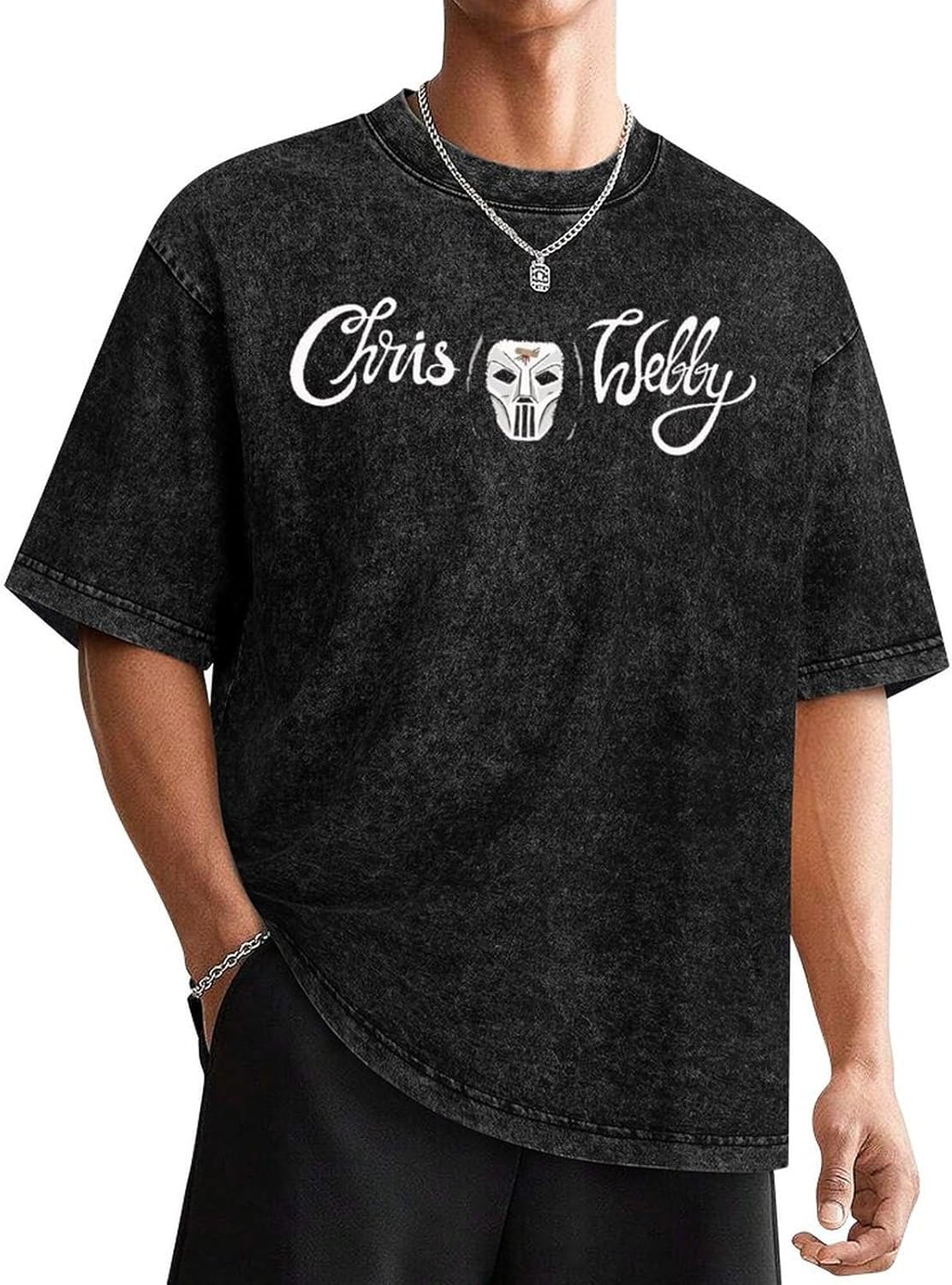 Chris Music Webby Men's T-Shirt Retro Washed Shoulder Down Short ...