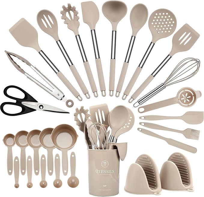 Amazon.com: Kitchen Utensils Set, Hvygss Silicone Cooking Utensils Set ...