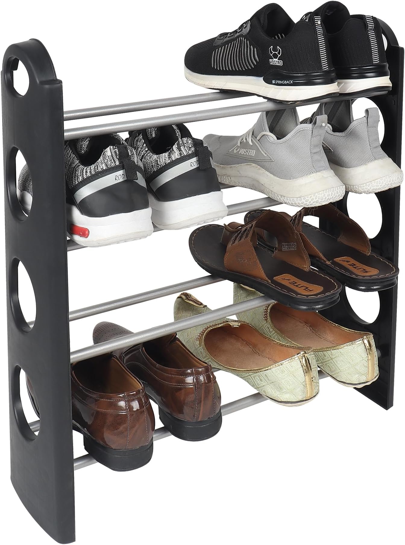 STROMMI Small Rustproof Shoe Rack with 4 Shelves - Holds 12 Pairs of ...