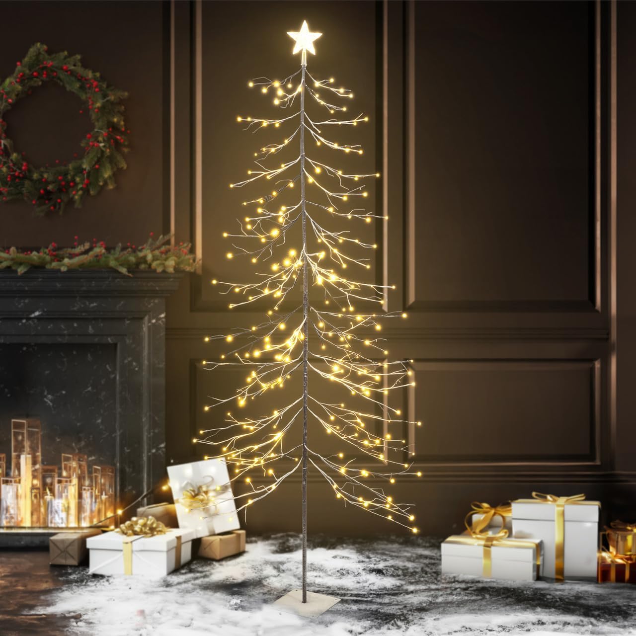Amazon.com: CAPHAUS 8 Feet, 96 inch Full Artificial Lighted Flocked ...