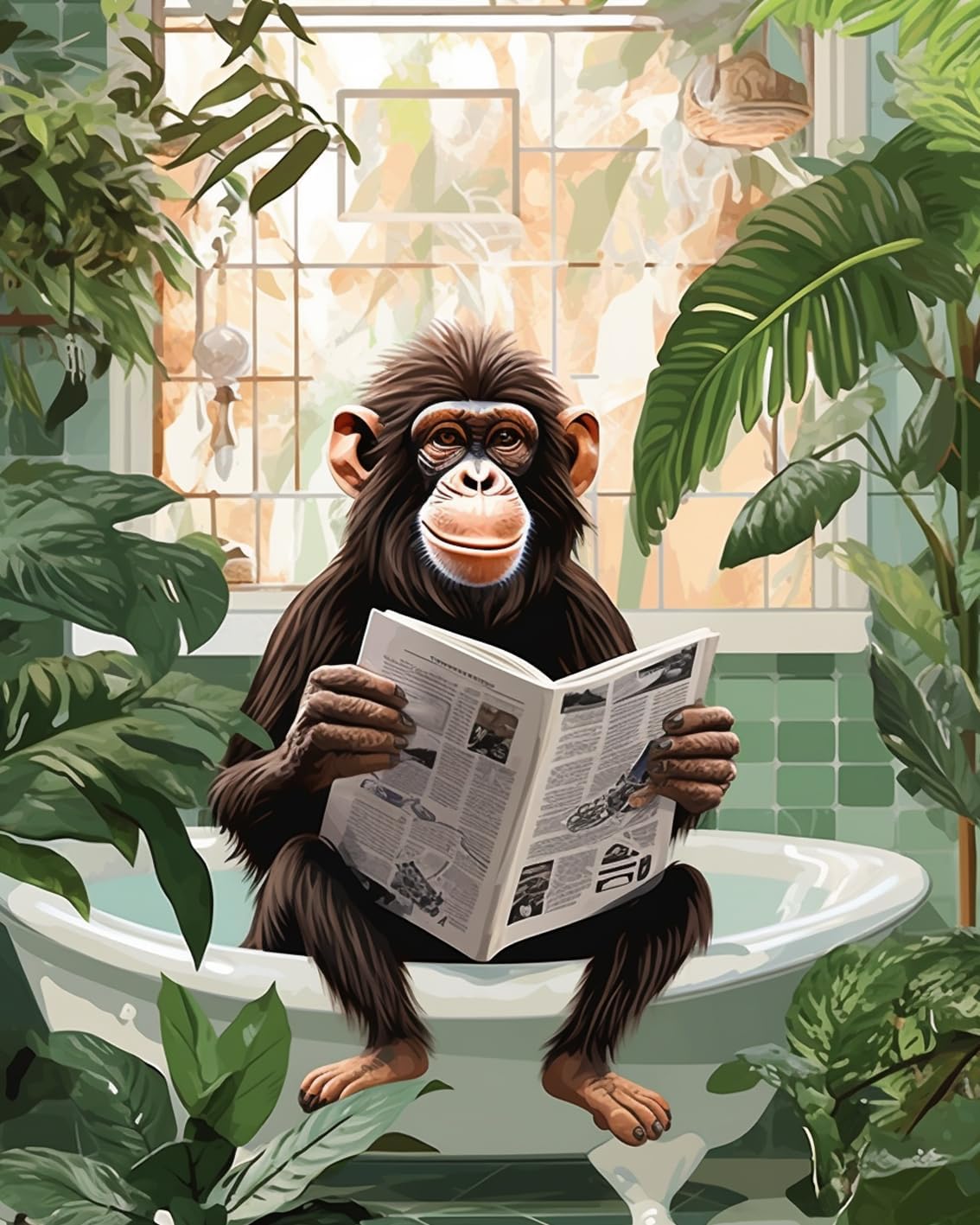 Amazon.com: Monkey Sit in Bathtub Reading Newspaper Paint by Number ...