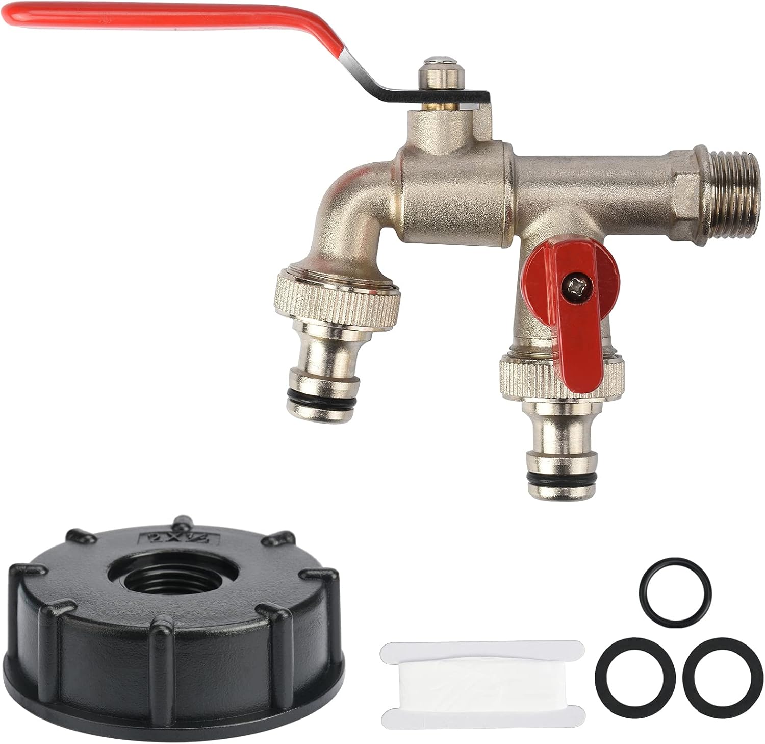 Noosverl IBC Tank Adapter Double 1/2″ Threaded Connector Water Tank Tap ...