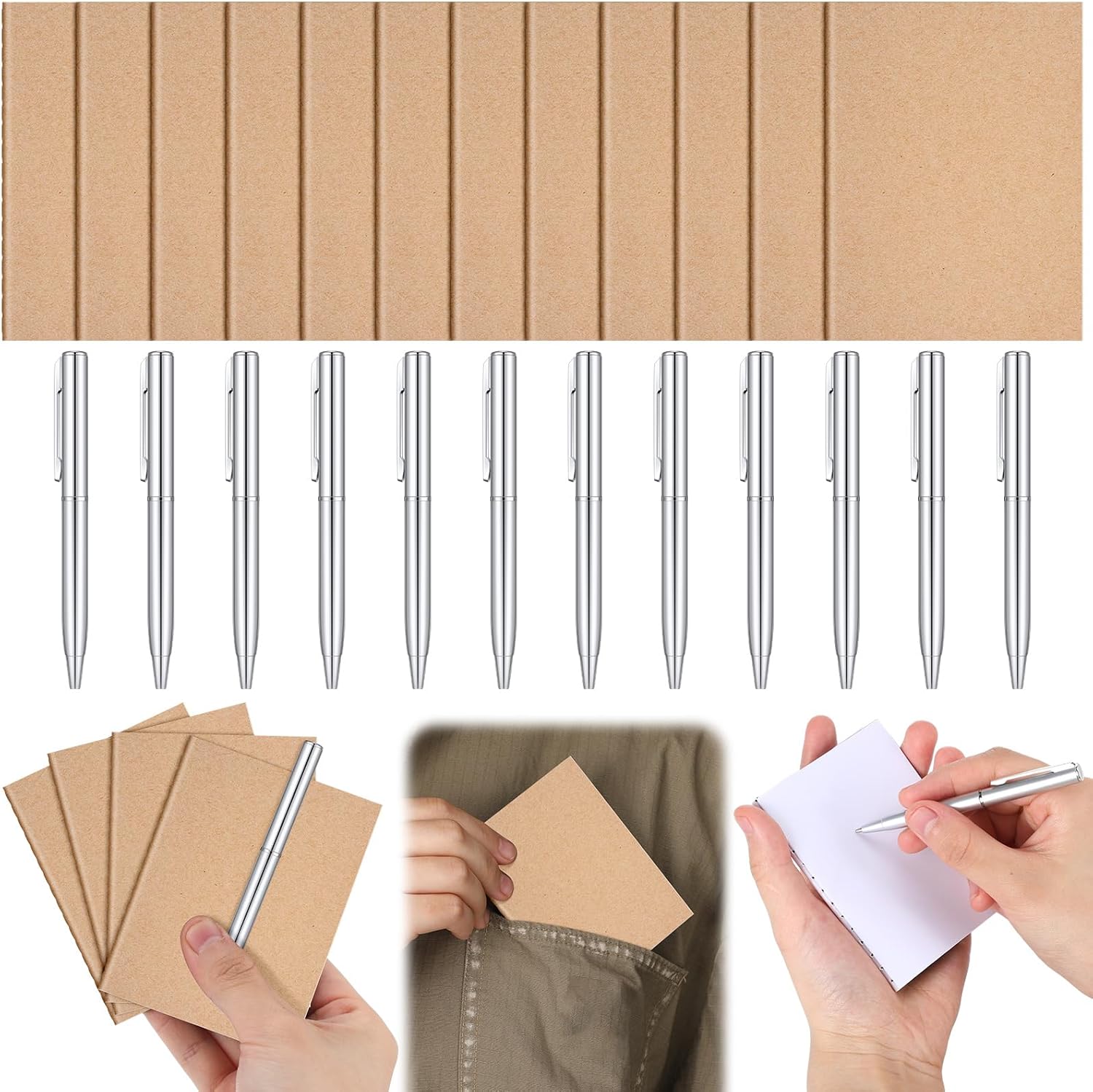 Amazon.com : 24 Pcs Mini Pocket Notebook Set, 2.5" x 4" Small Kraft Notebook Ballpoint Pen Bulk ...
