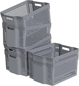 Amazon.com: Afromy Large Plastic Stackable Basket Bins, Stackable ...