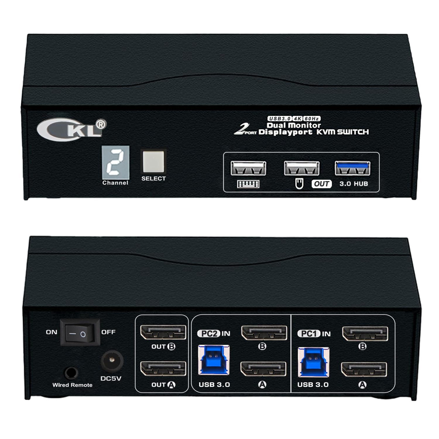 Amazon.com: CKL 2 Port USB3.0 KVM Switch Dual Monitor DisplayPort 4K ...